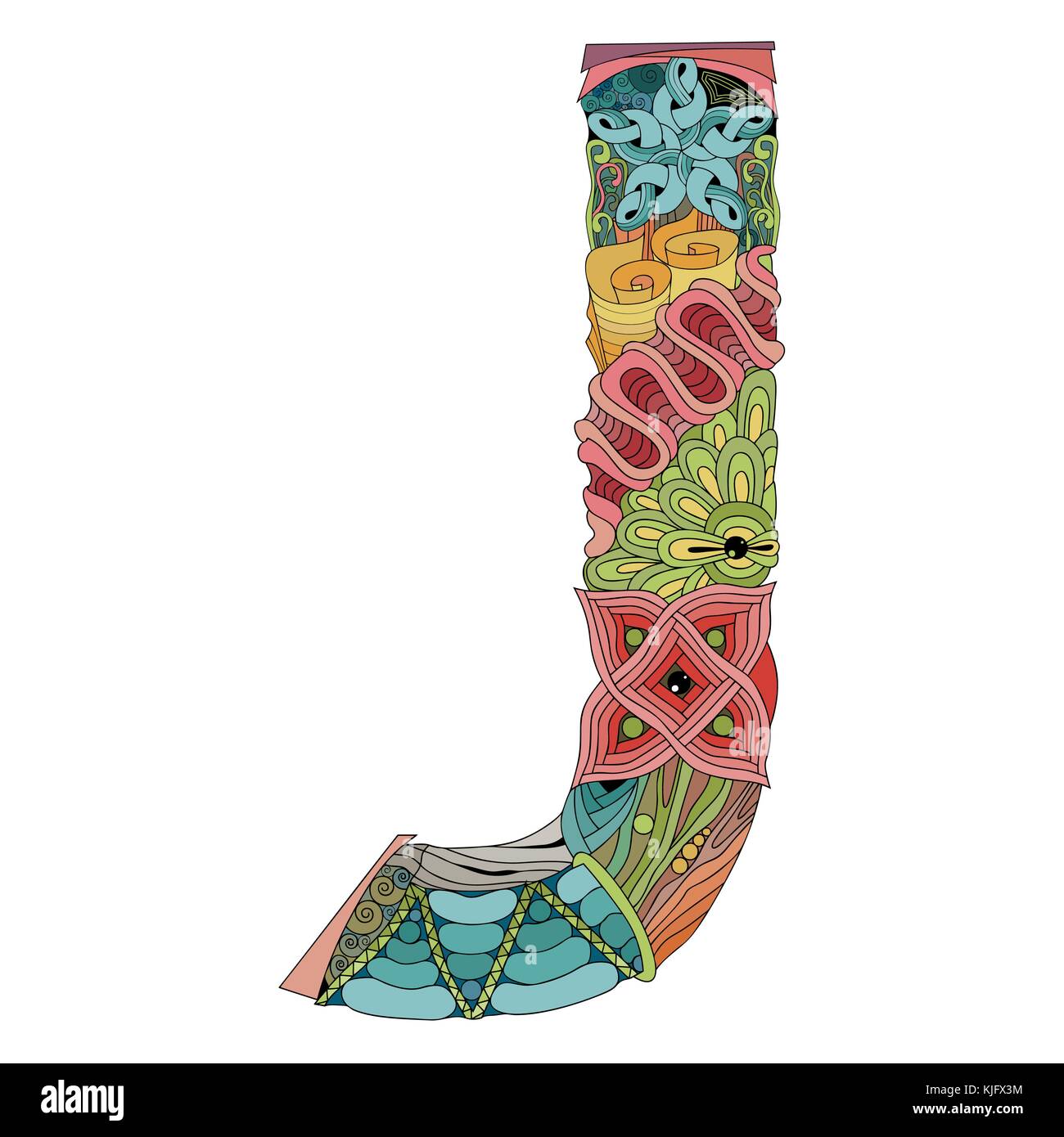 Hand-painted art design. Letter J zentangle object Stock Vector Image ...