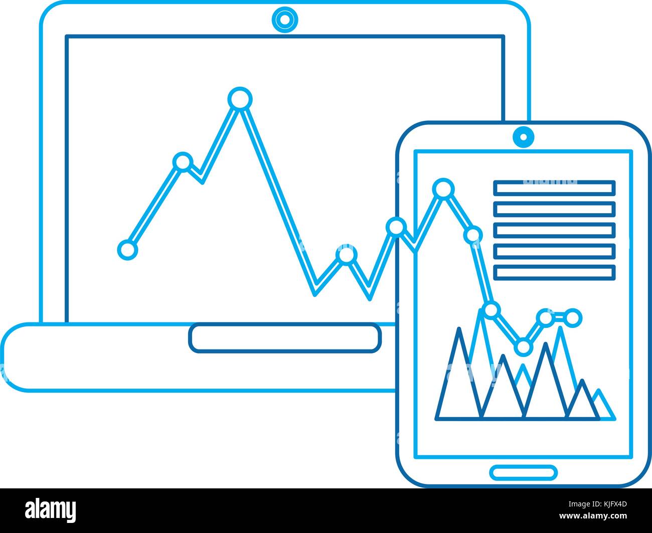 graph chart on laptop and cellphone screen icon image Stock Vector ...