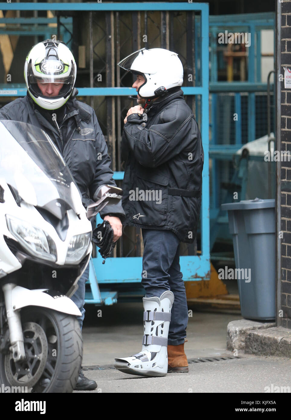 Ben Shepherd leaving ITV Studios wearing a walking brace Featuring: Ben ...
