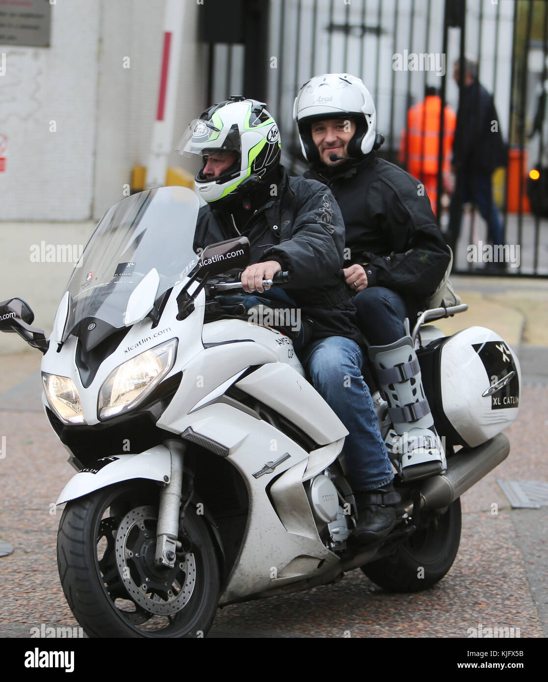 Ben Shepherd leaving ITV Studios wearing a walking brace Featuring: Ben ...