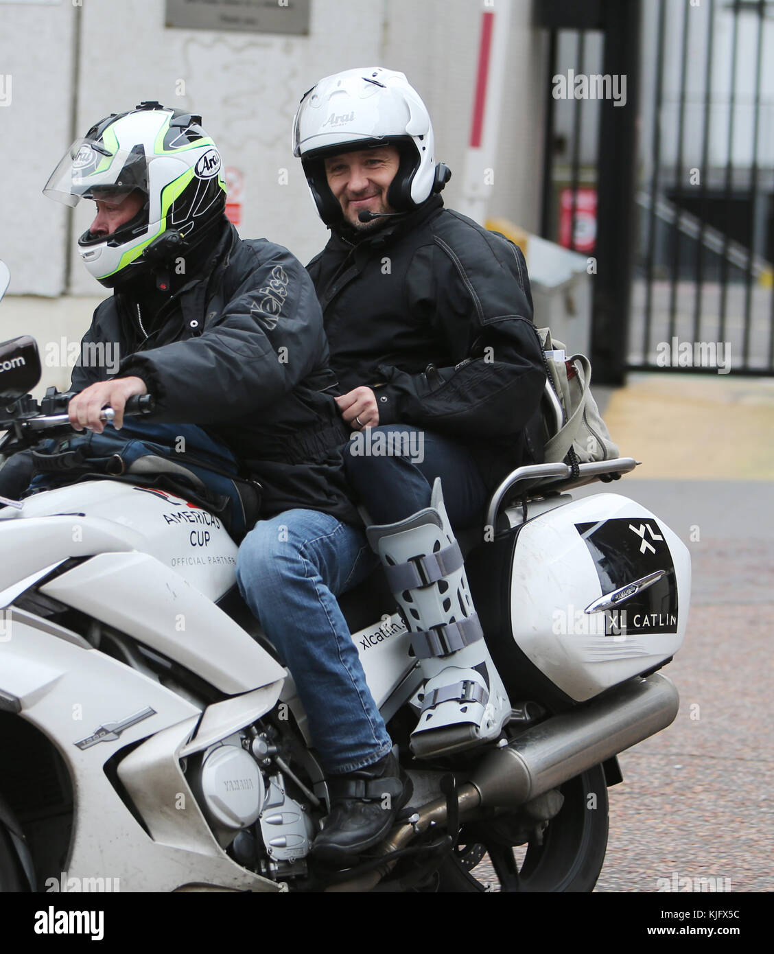 Ben Shepherd leaving ITV Studios wearing a walking brace Featuring: Ben ...