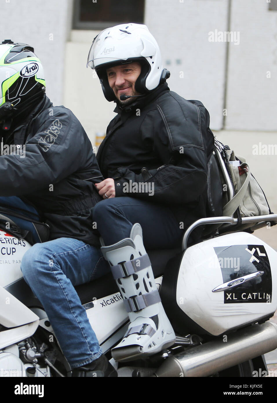 Ben Shepherd leaving ITV Studios wearing a walking brace Featuring: Ben ...