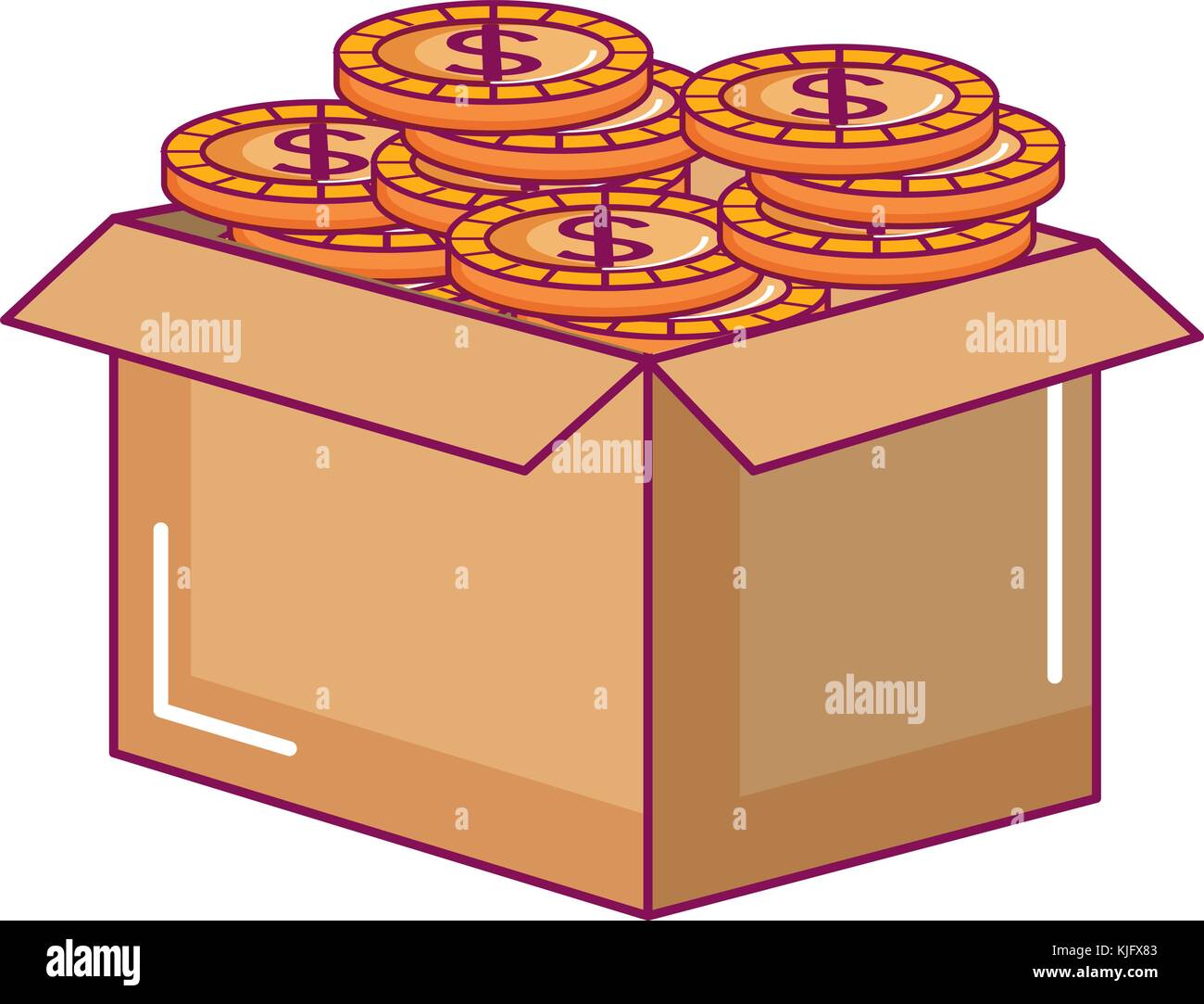 carton box with coins vector illustration design Stock Vector Image ...