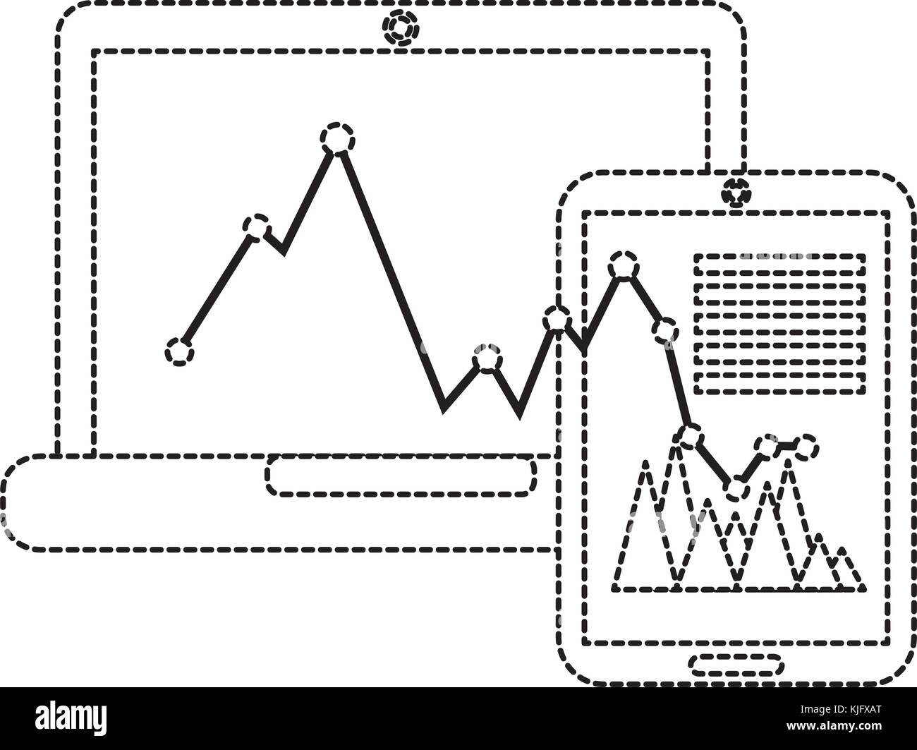 graph chart on laptop and cellphone screen icon image Stock Vector ...