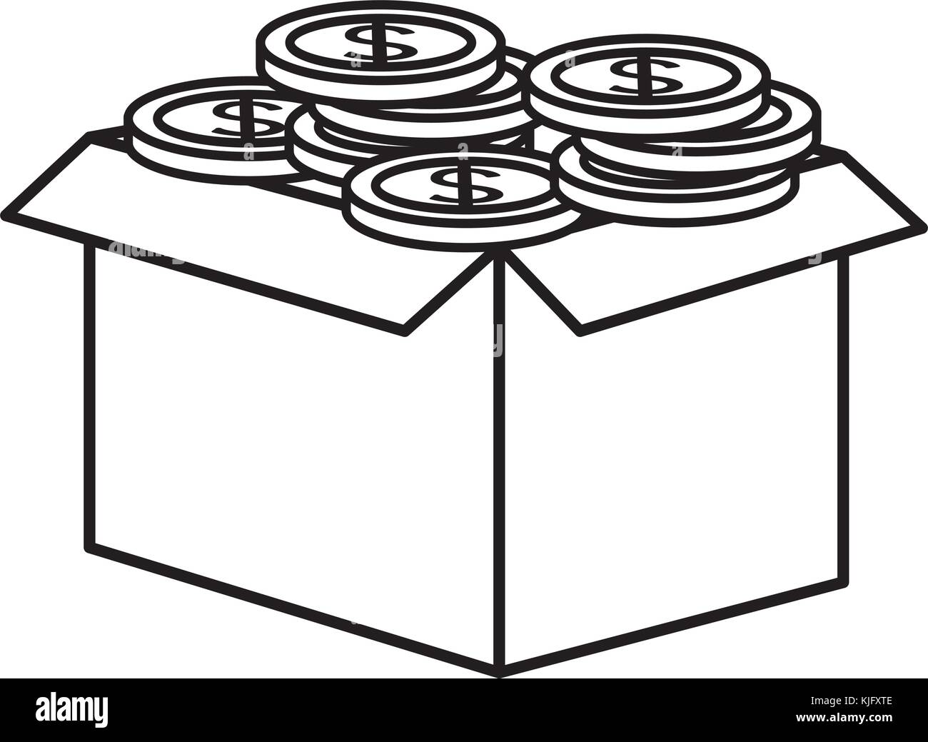carton box with coins vector illustration design Stock Vector Image ...
