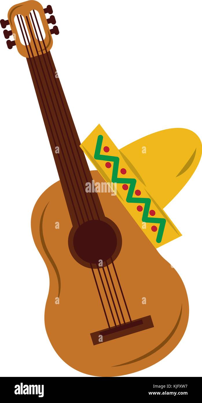 mexican guitar and hat traditional instrument musical Stock Vector ...