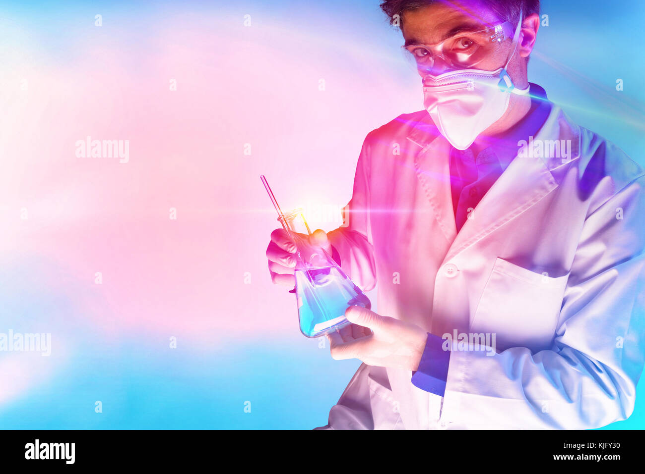 Worker equipped with protective elements and laboratory chemical ...