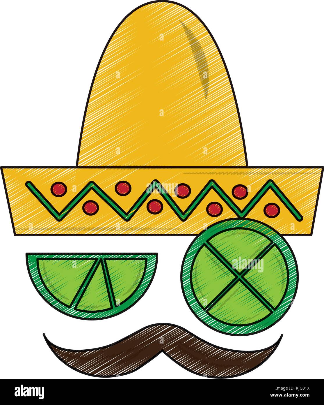mexican hat and mustache with slice lemon culture symbol Stock Vector ...