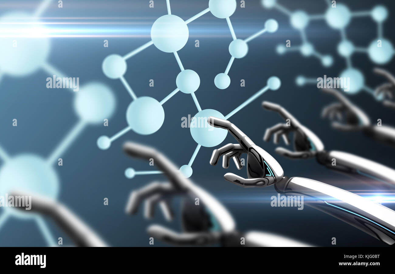 robot hands touching molecule formula Stock Photo - Alamy