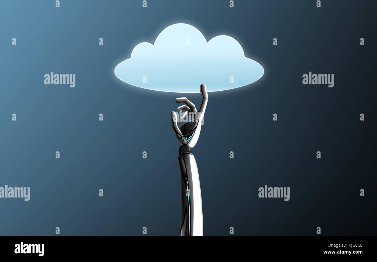 robot hand with cloud computing icon over blue Stock Photo - Alamy