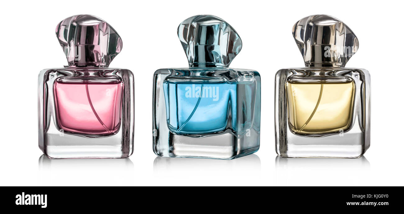 set of three perfume bottle isolated on white background Stock Photo ...