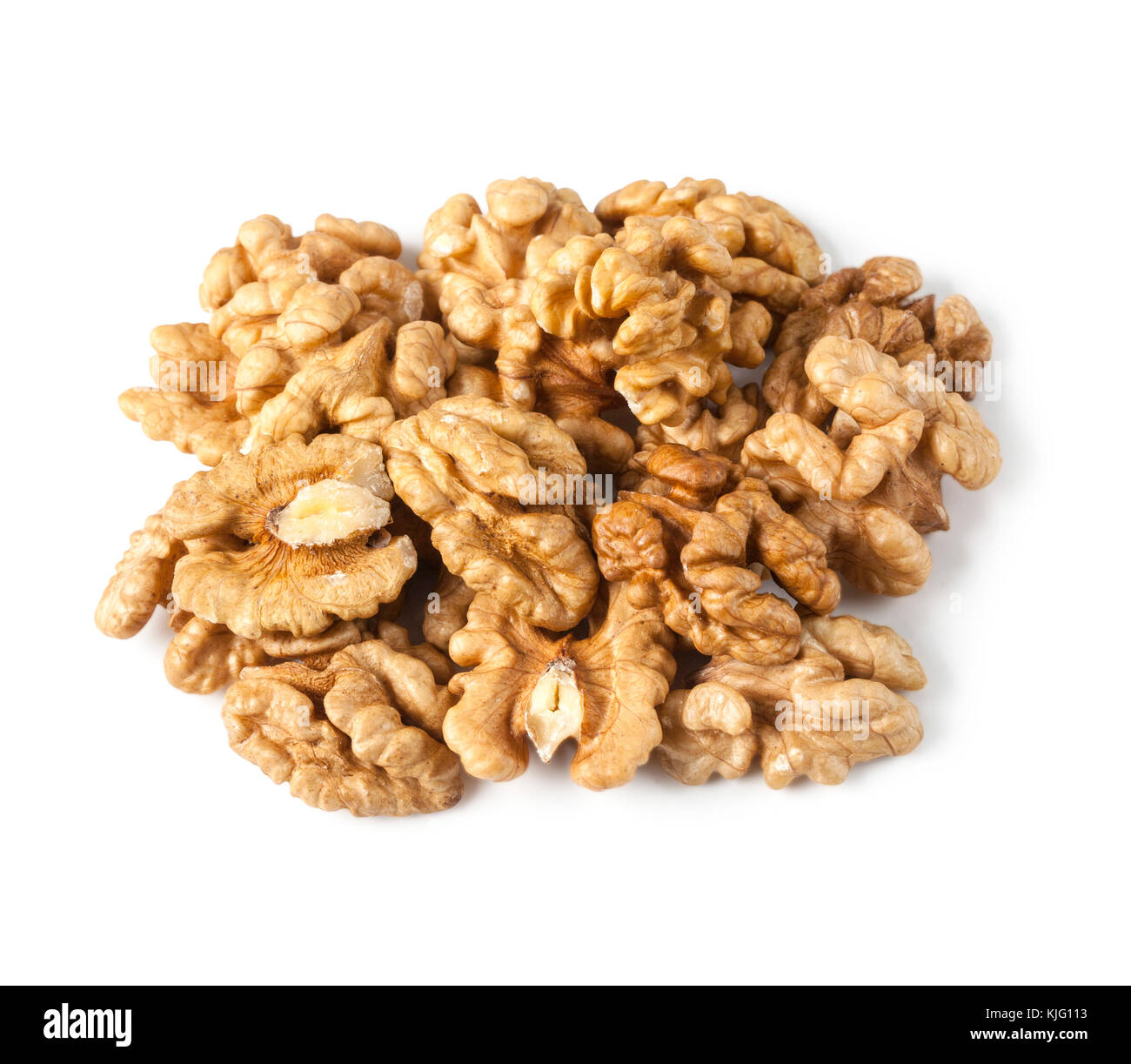 walnut half heap on white background with clipping path Stock Photo - Alamy