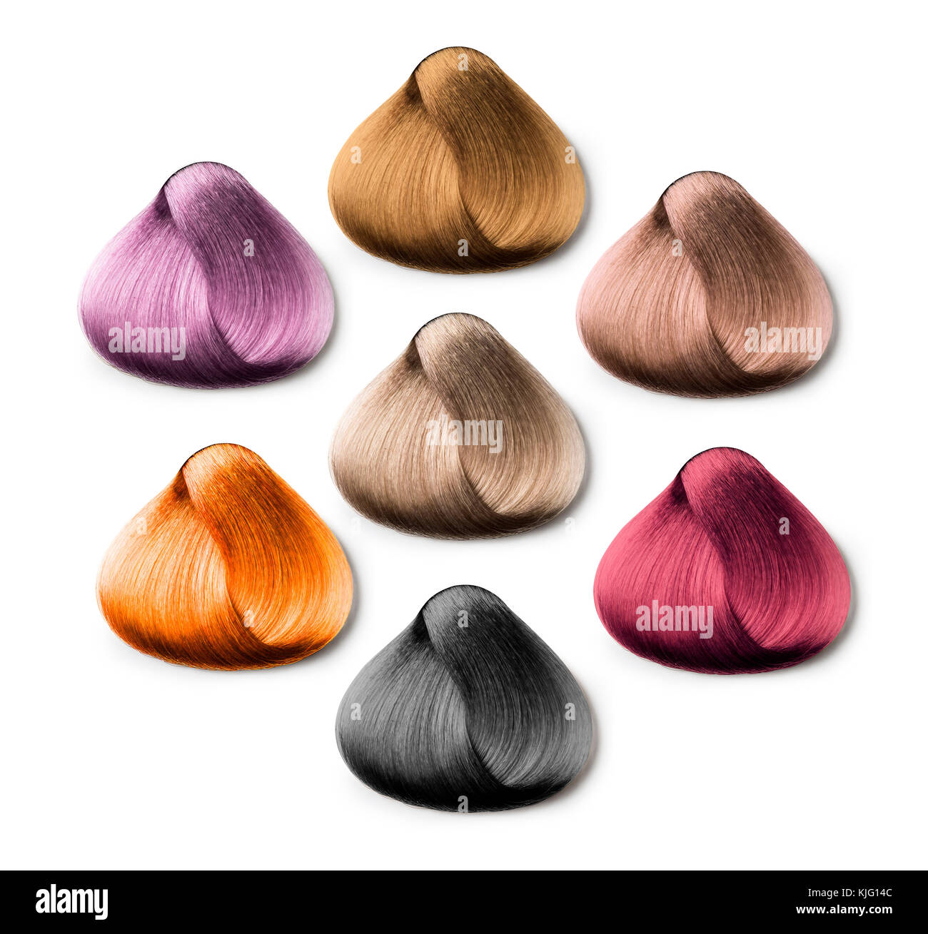 hair samples of different colors on white background Stock Photo - Alamy