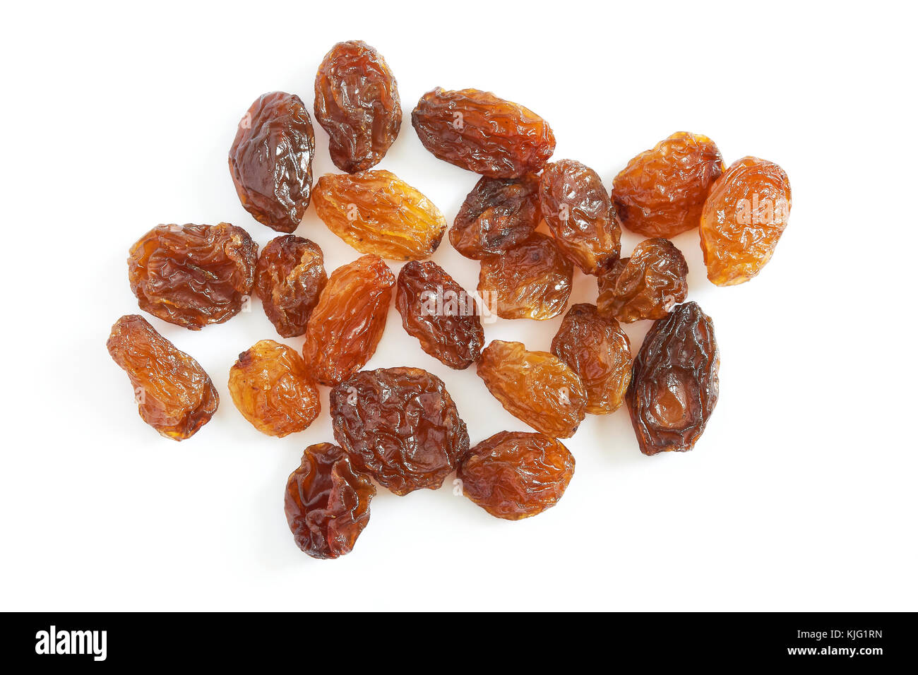 Raw raisins (dried grape) isolated on white background. Top view Stock ...