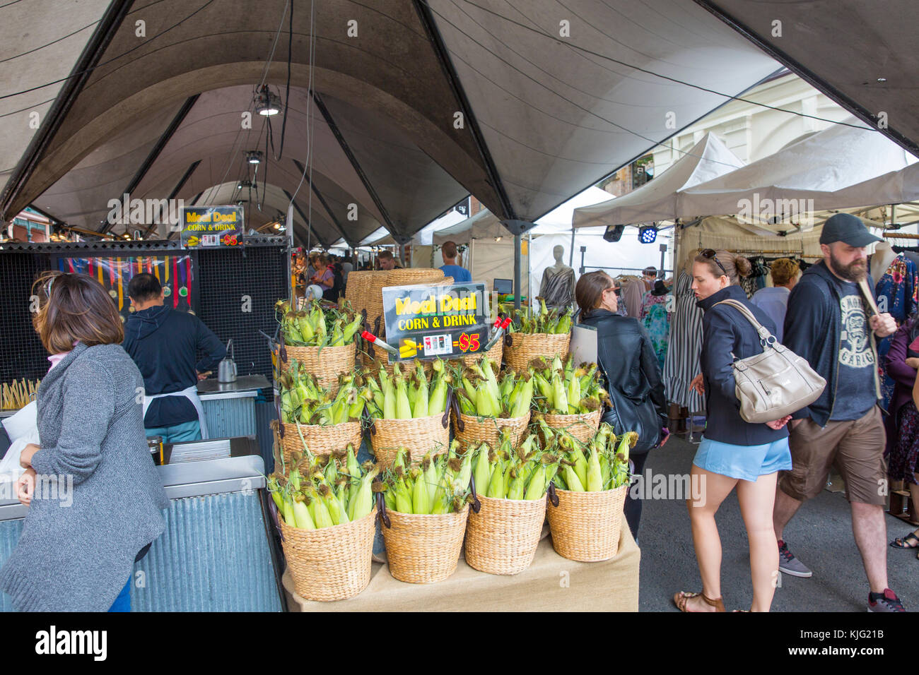 The Rocks markets in Sydney stall selling Corn on the Cob meal deal ...