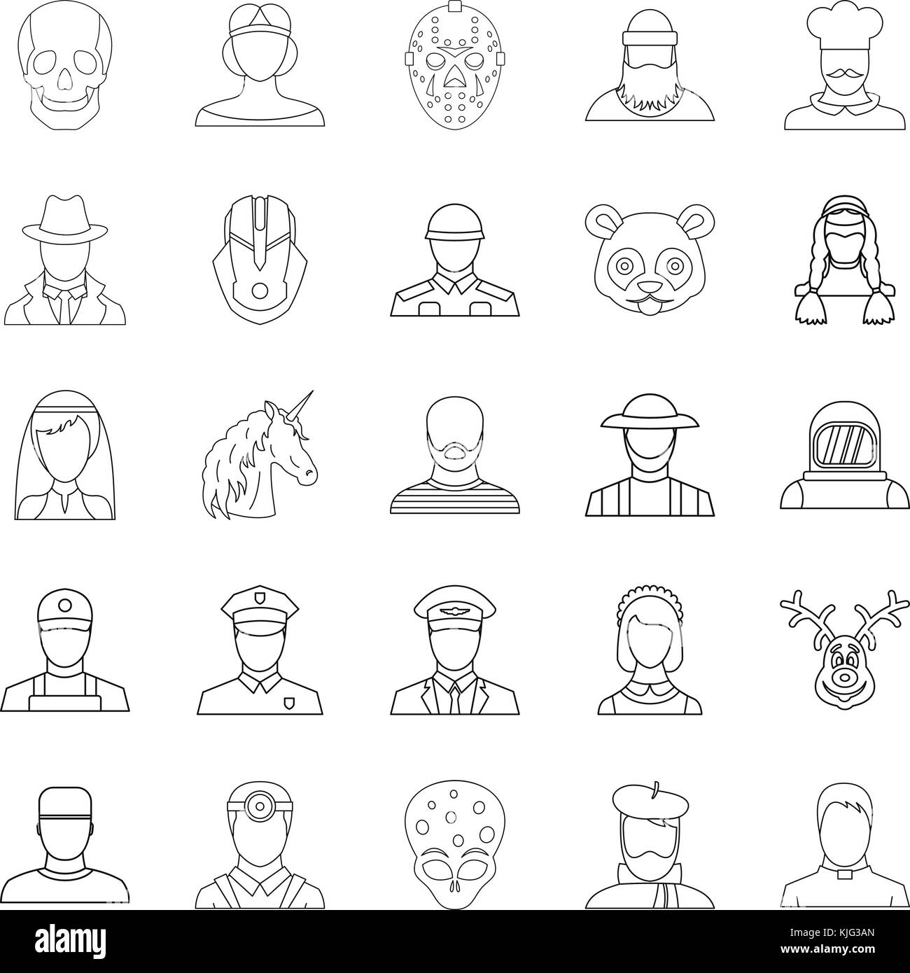 Avatar icons set, outline style Stock Vector Image & Art - Alamy