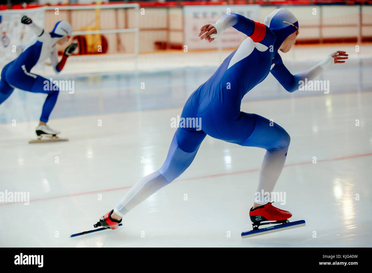 start sprint race of two women athletes speed skaters during Cup in ...