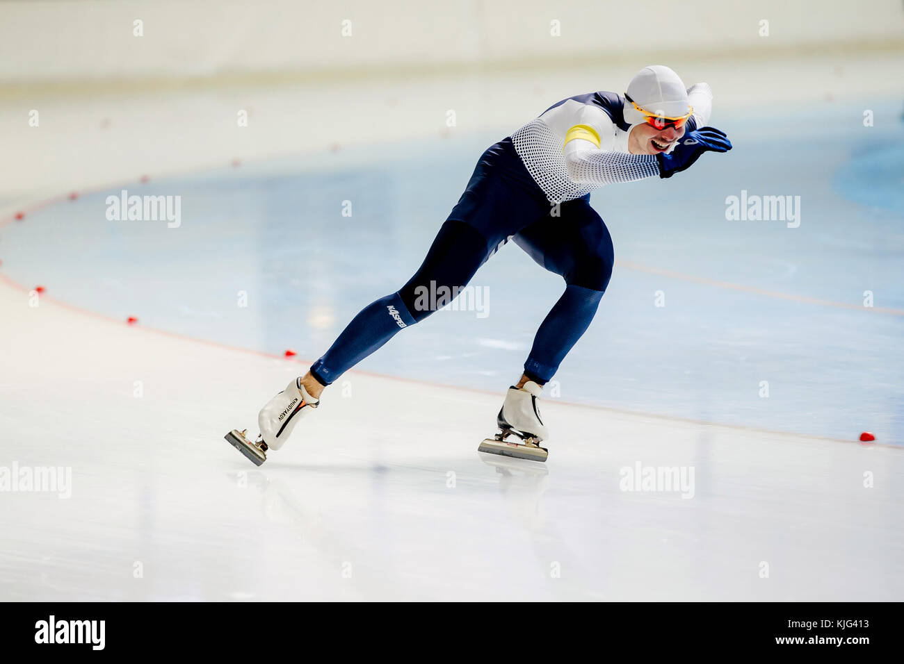 male athlete speed skater skate turn during Cup in speed skating Stock ...