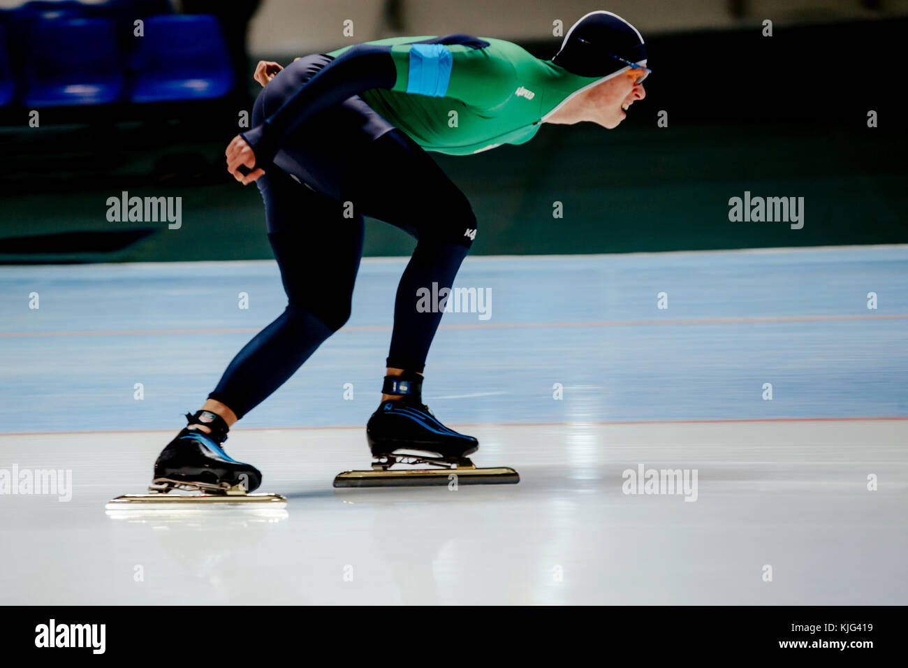 side view young man athlete speed skater during Cup in speed skating ...