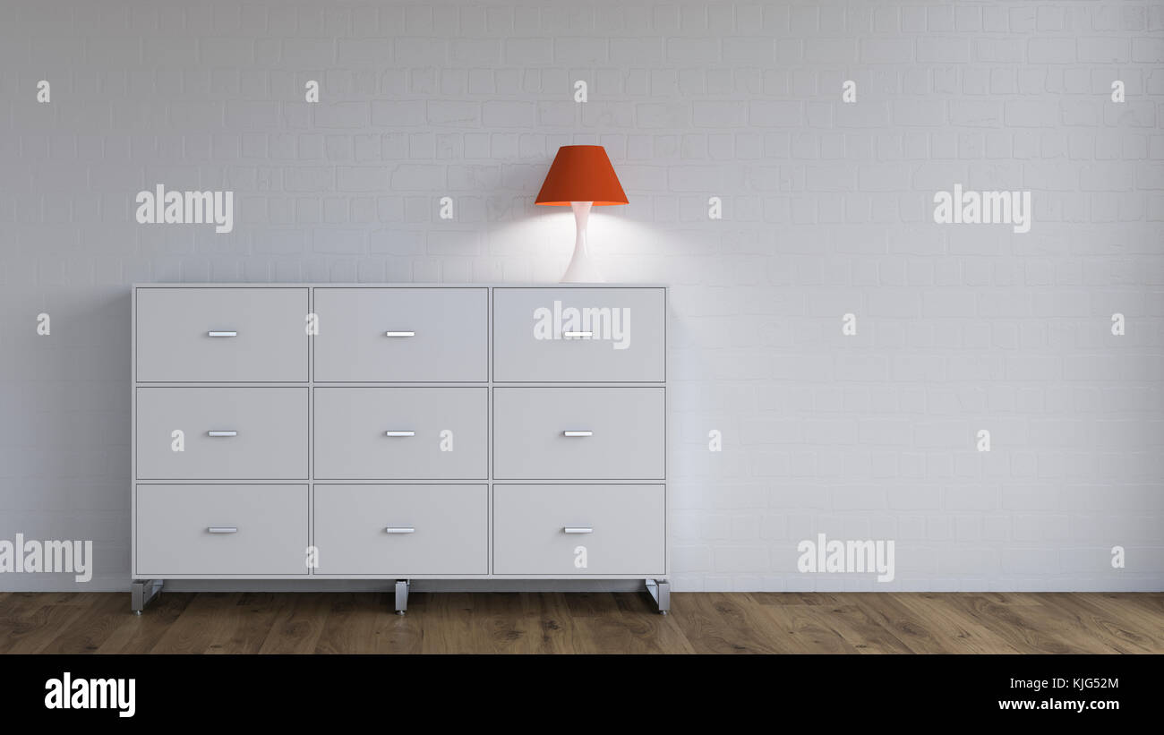 Burning lamp on sideboard Stock Photo - Alamy