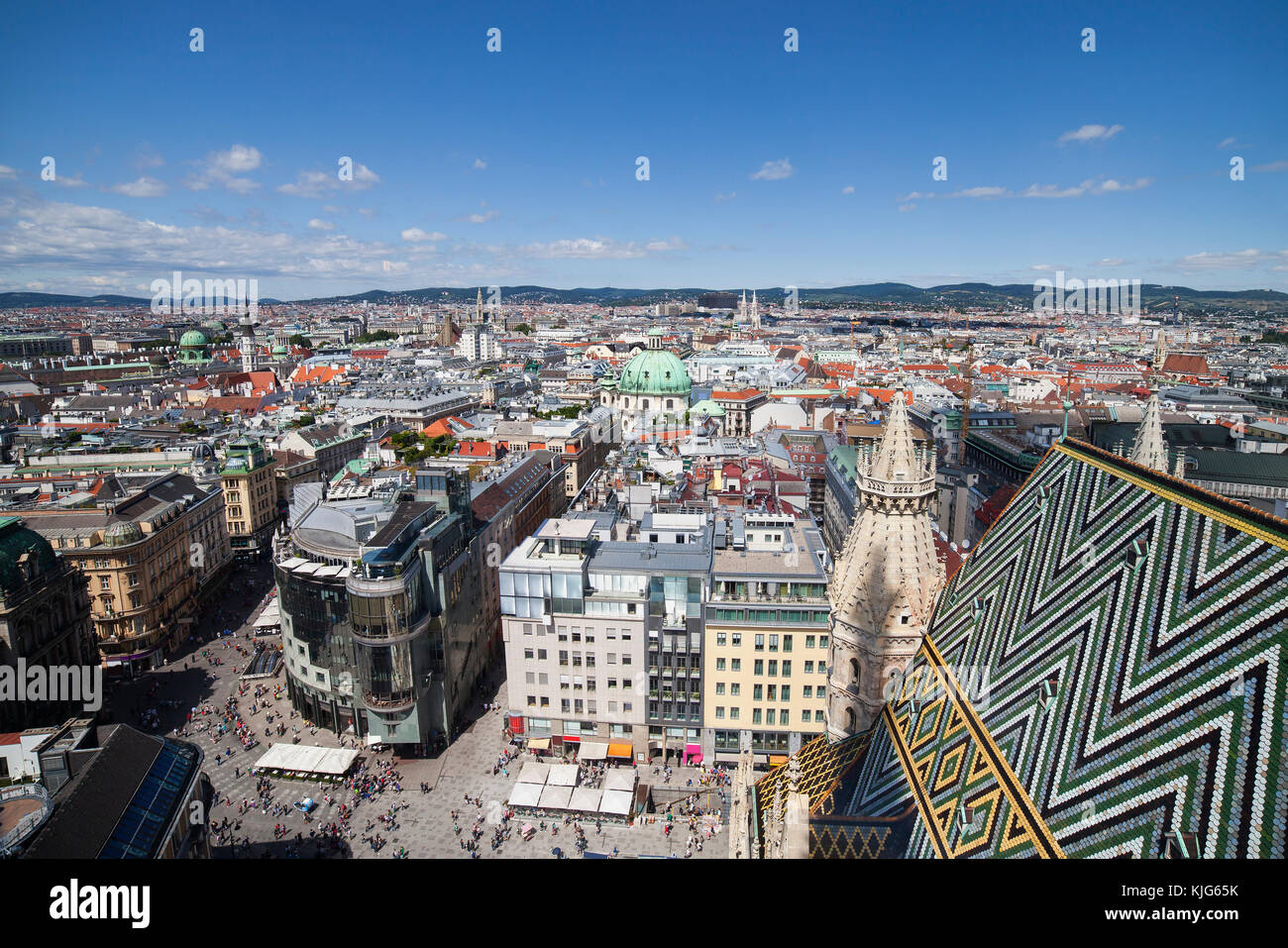 Austria, Vienna, cityscape with Stephansplatz seen from rooftop of St ...