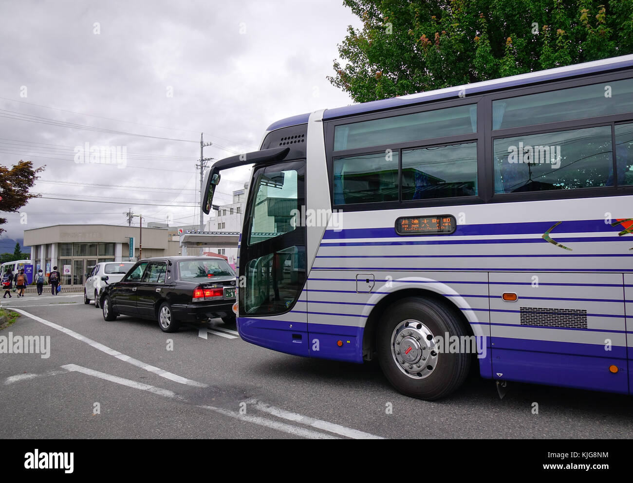 Matsumoto, Japan - Oct 4, 2017. A bus stoppings at station in Matsumoto ...