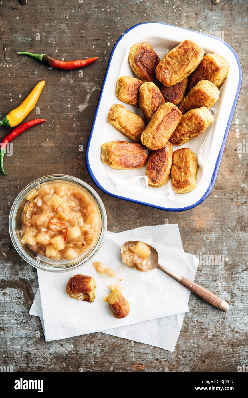 Tater Tots (potato croquettes) with chili apple compote, vegan Stock ...
