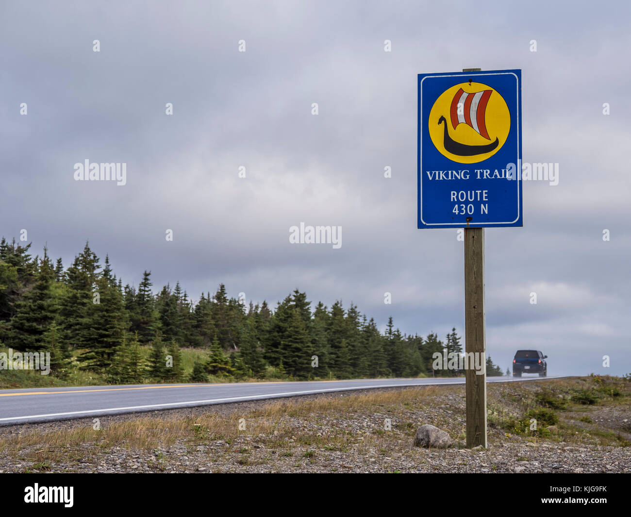 Road sign, Highway 430, the Viking Trail, Newfoundland, Canada Stock ...