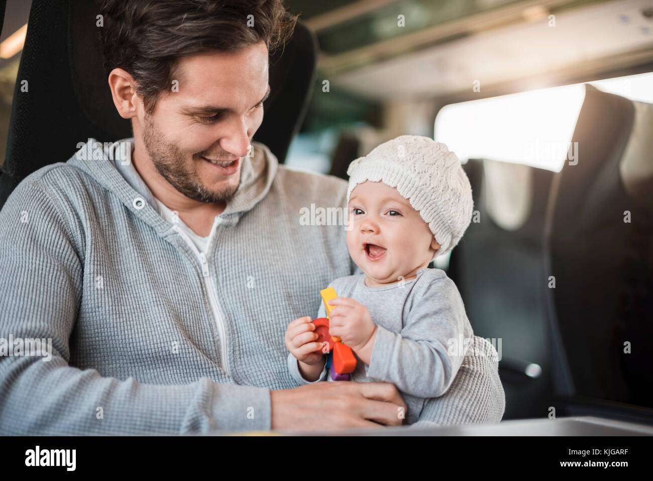 Happy child playing train father hi-res stock photography and images ...