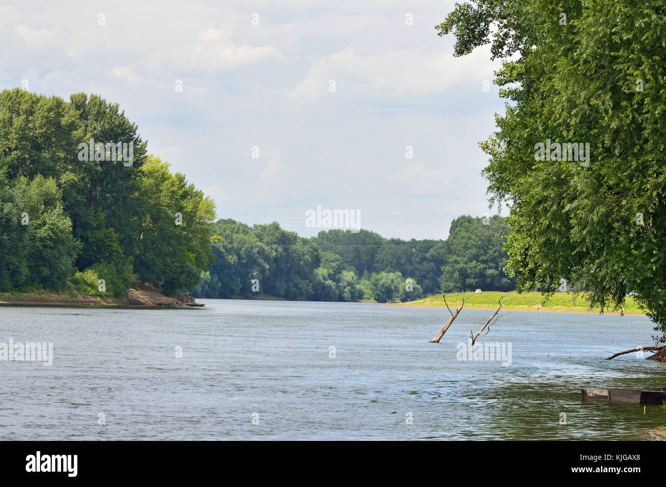 The natural landscape in summer with views of the wide river Stock ...