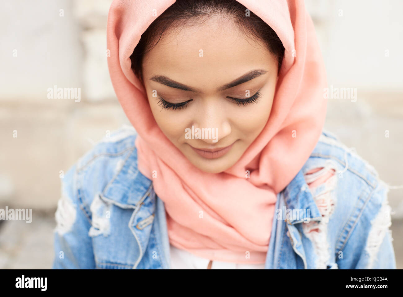 London, UK, England, Close up of a beautiful muslim girl wearing hijab ...