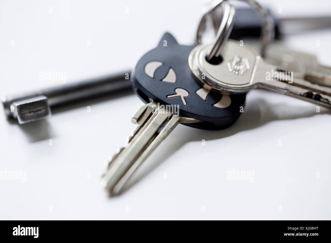 Bunch of keys on white ground Stock Photo - Alamy