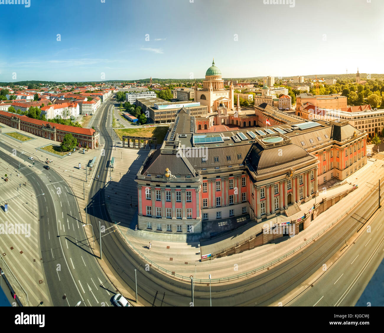 Germany, Potsdam, view to City Palace, today Statehouse with Nikolai ...