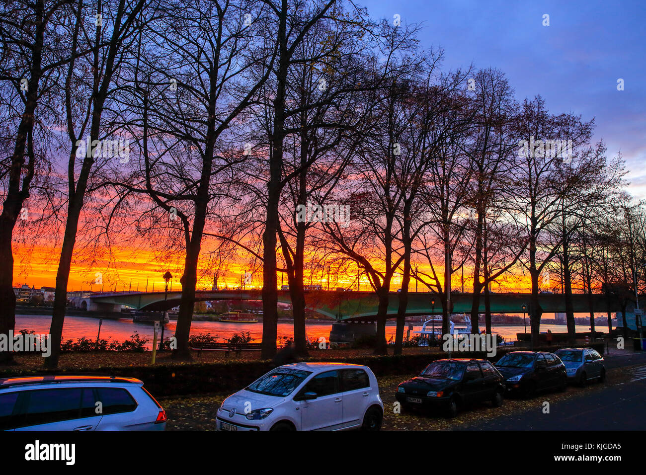 Sunrise view over the Rhine River at Bonn city in Germany Stock Photo ...