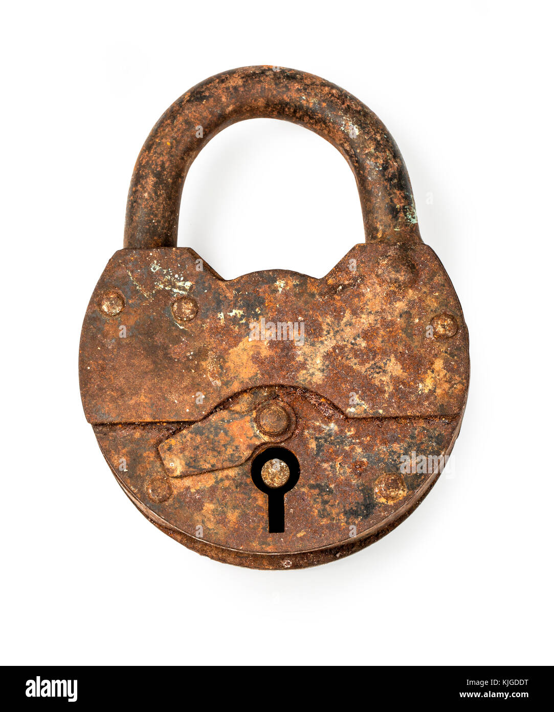 Vintage rusty padlock locked isolated on white background with clipping ...