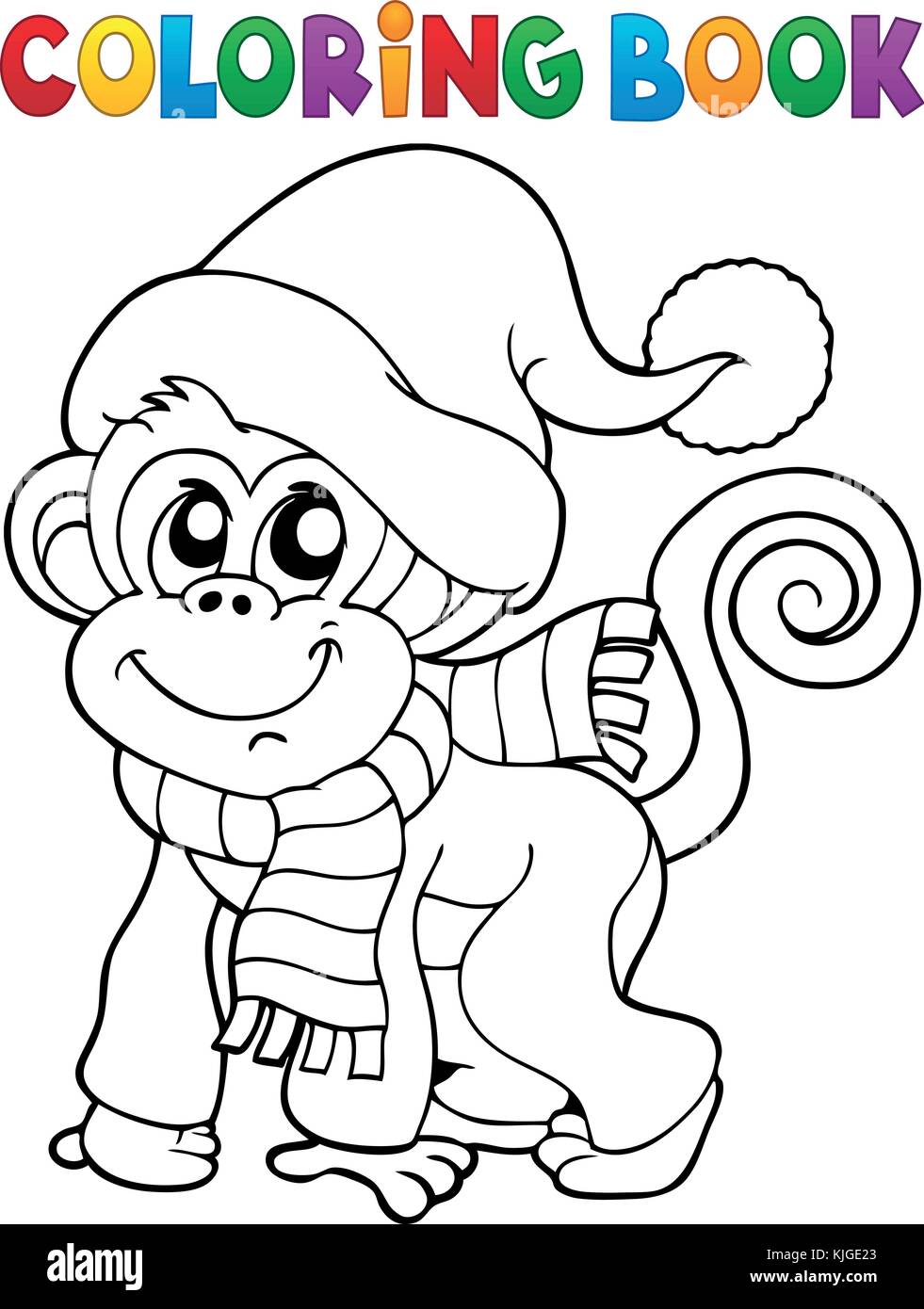 Coloring book monkey in winter clothes - eps10 vector illustration ...