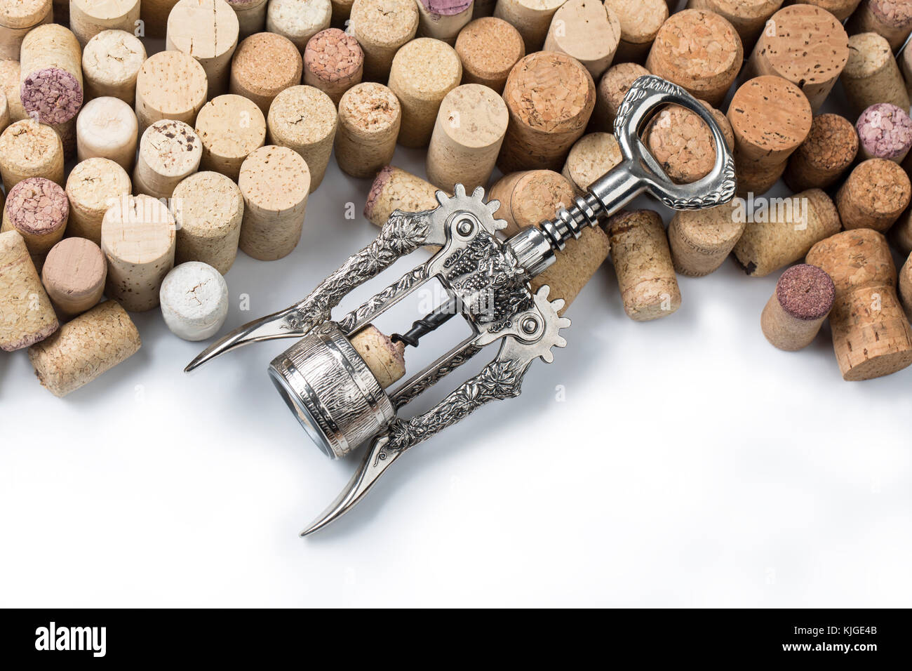corkscrew and cork isolated on white background Stock Photo - Alamy