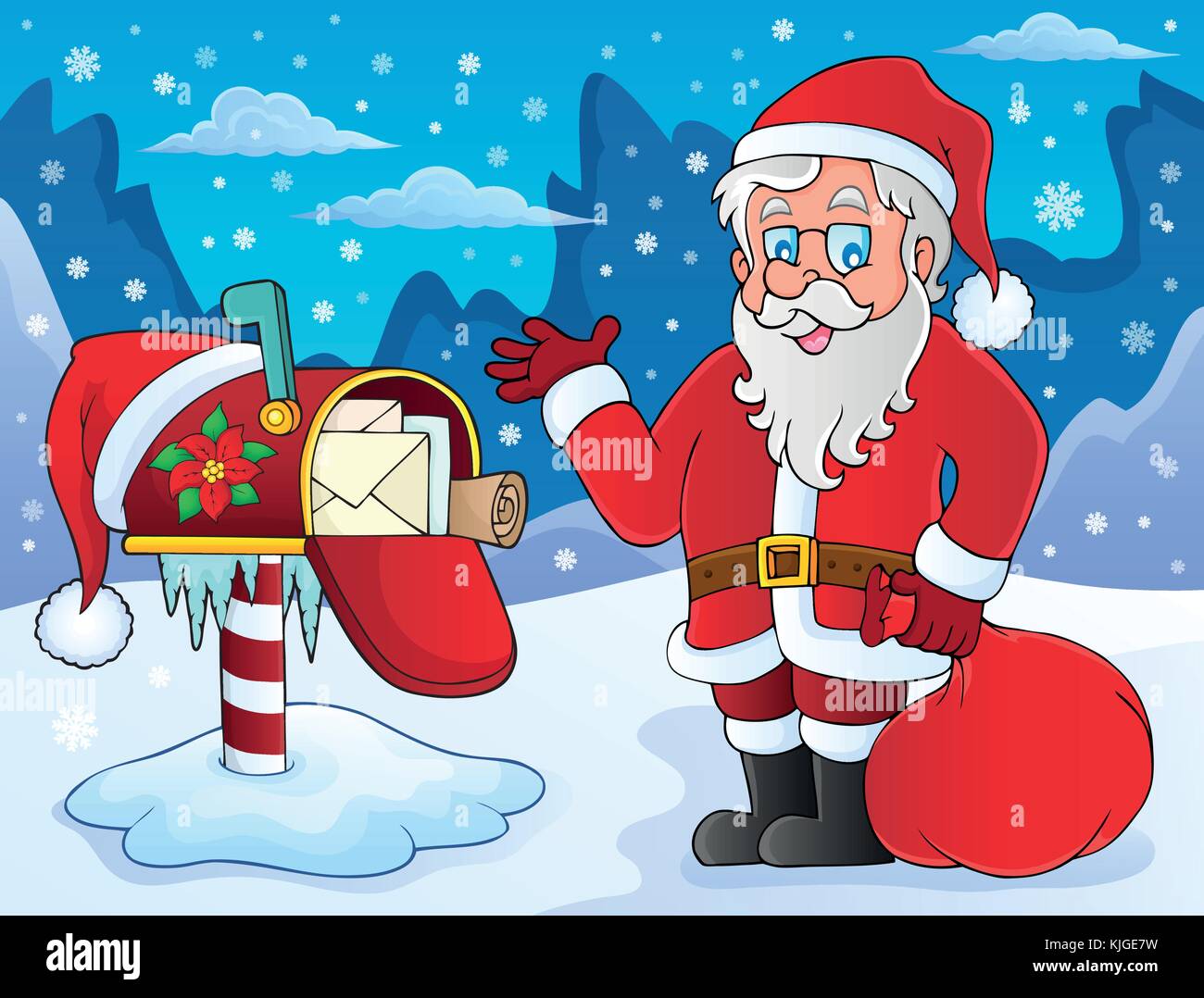 Santa Claus And Mailbox Theme 1 Eps10 Vector Illustration Stock