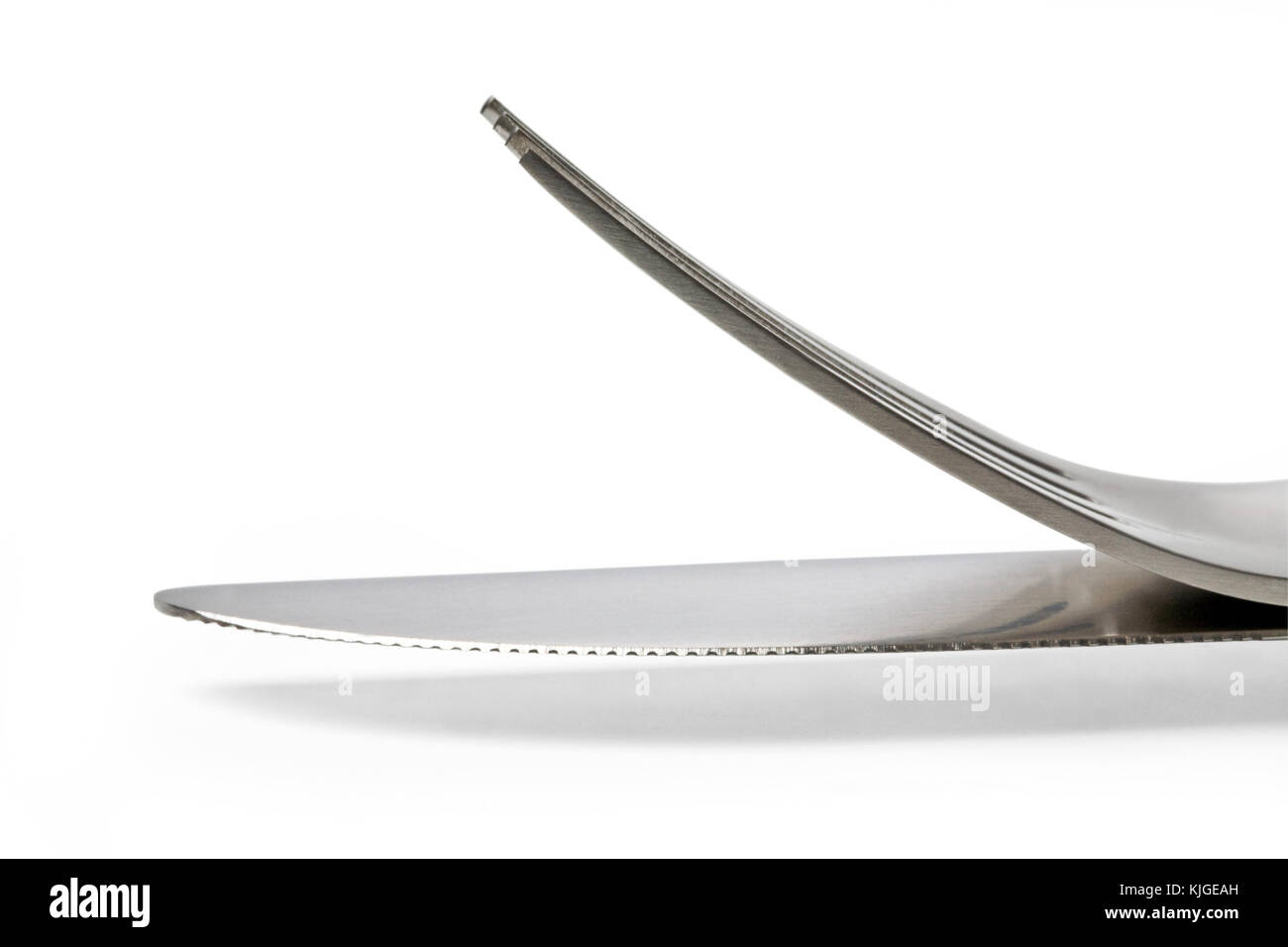Close-up of fork and knife on white background with clipping path Stock ...