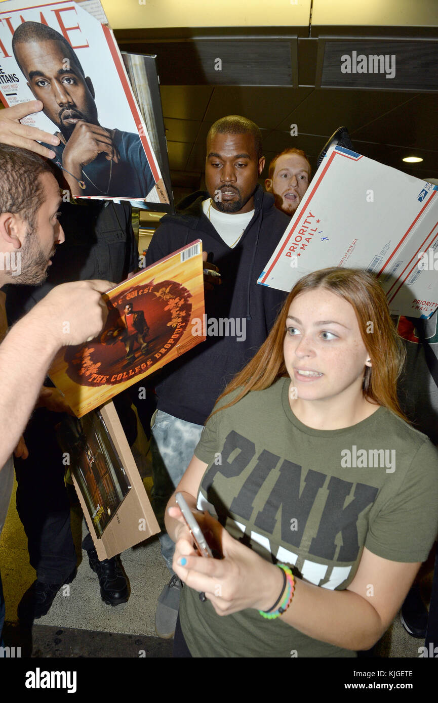 MIAMI, FL - APRIL 22: Kanye West arrives at Miami International Airport ...