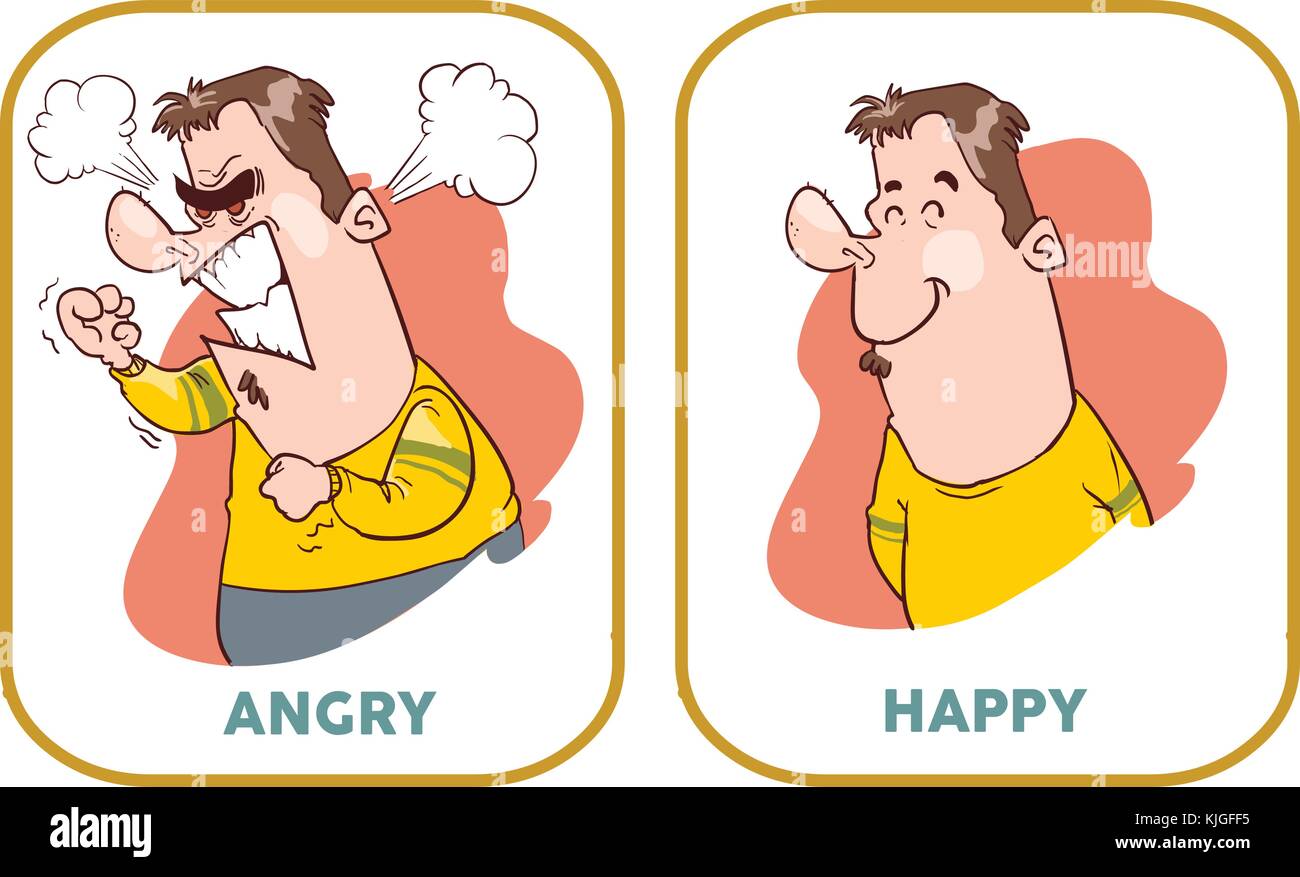 Happy and angry man. Flat style modern vector illustration Stock Vector ...