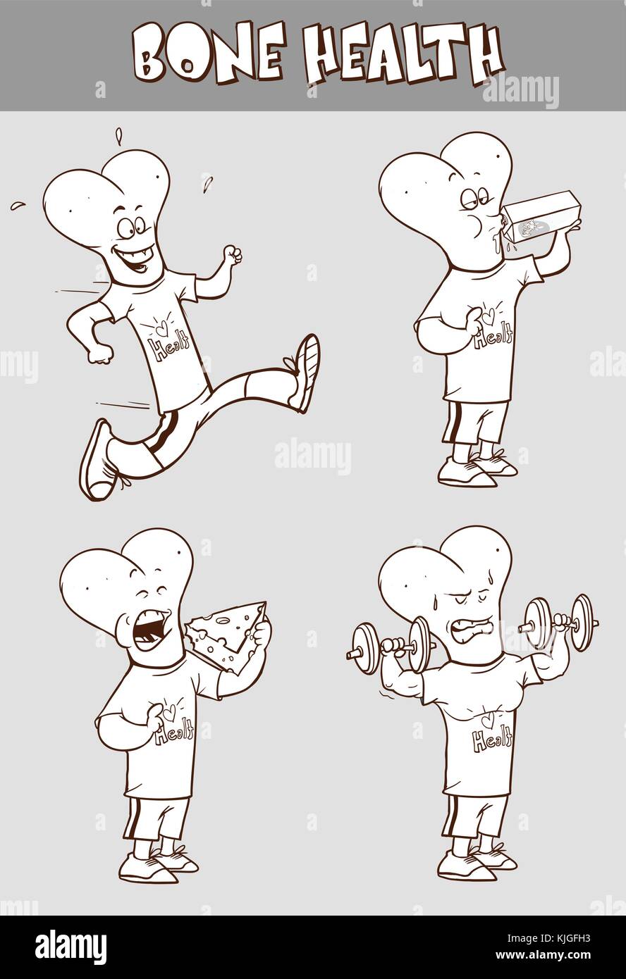 Bone health vector illustration black and white Stock Vector Image ...