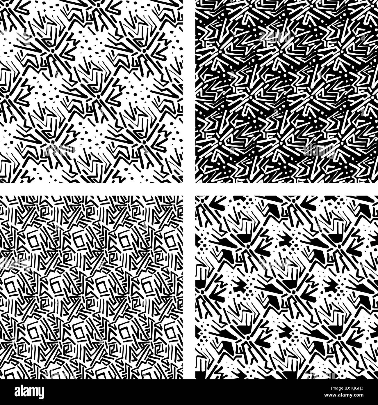 Abstract seamless pattern set. Linear hand drawn motif background ...