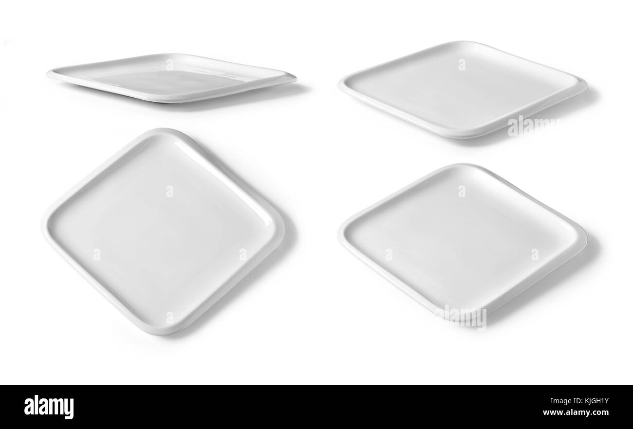 Set of White empty rectangular plate of porcelain on a white background ...