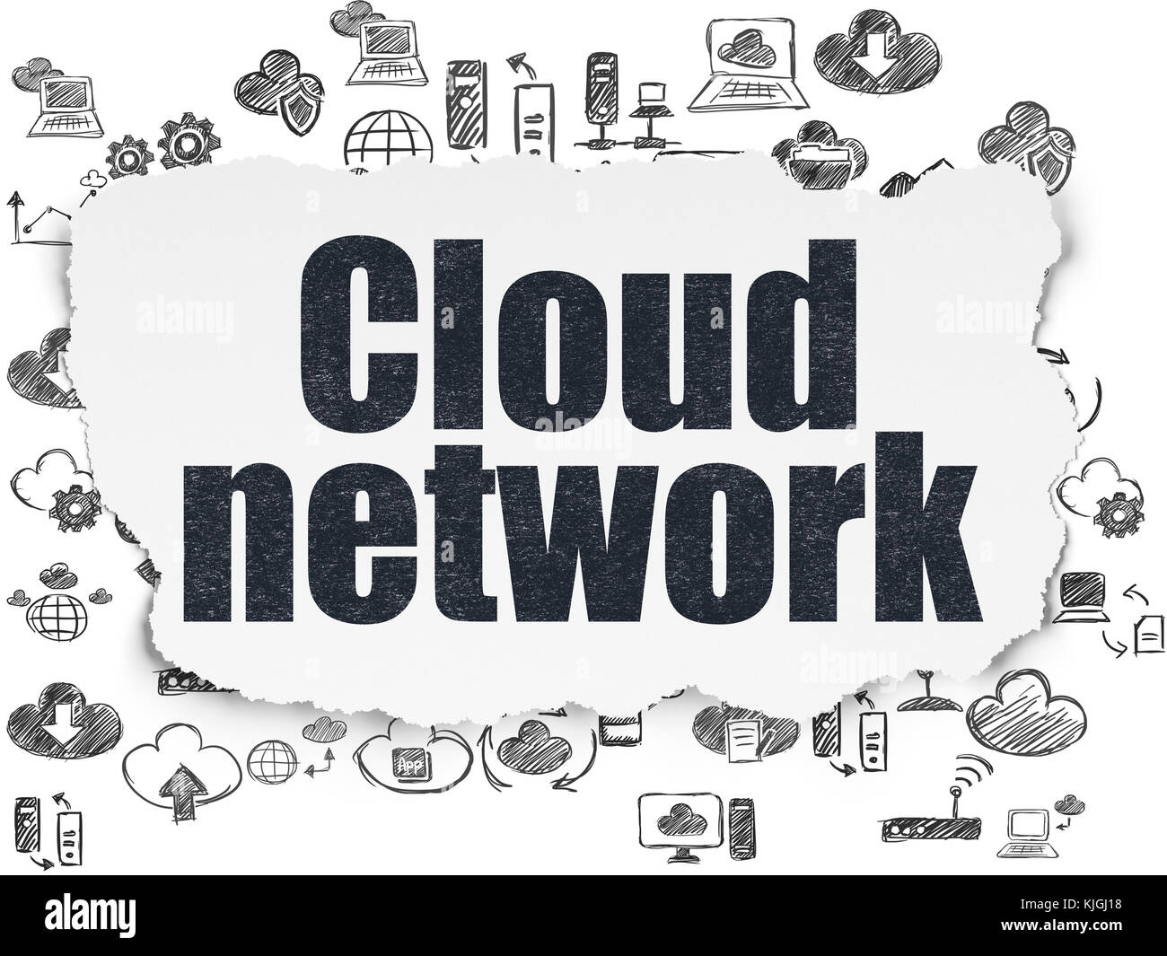 Cloud computing concept: Cloud Network on Torn Paper background Stock ...