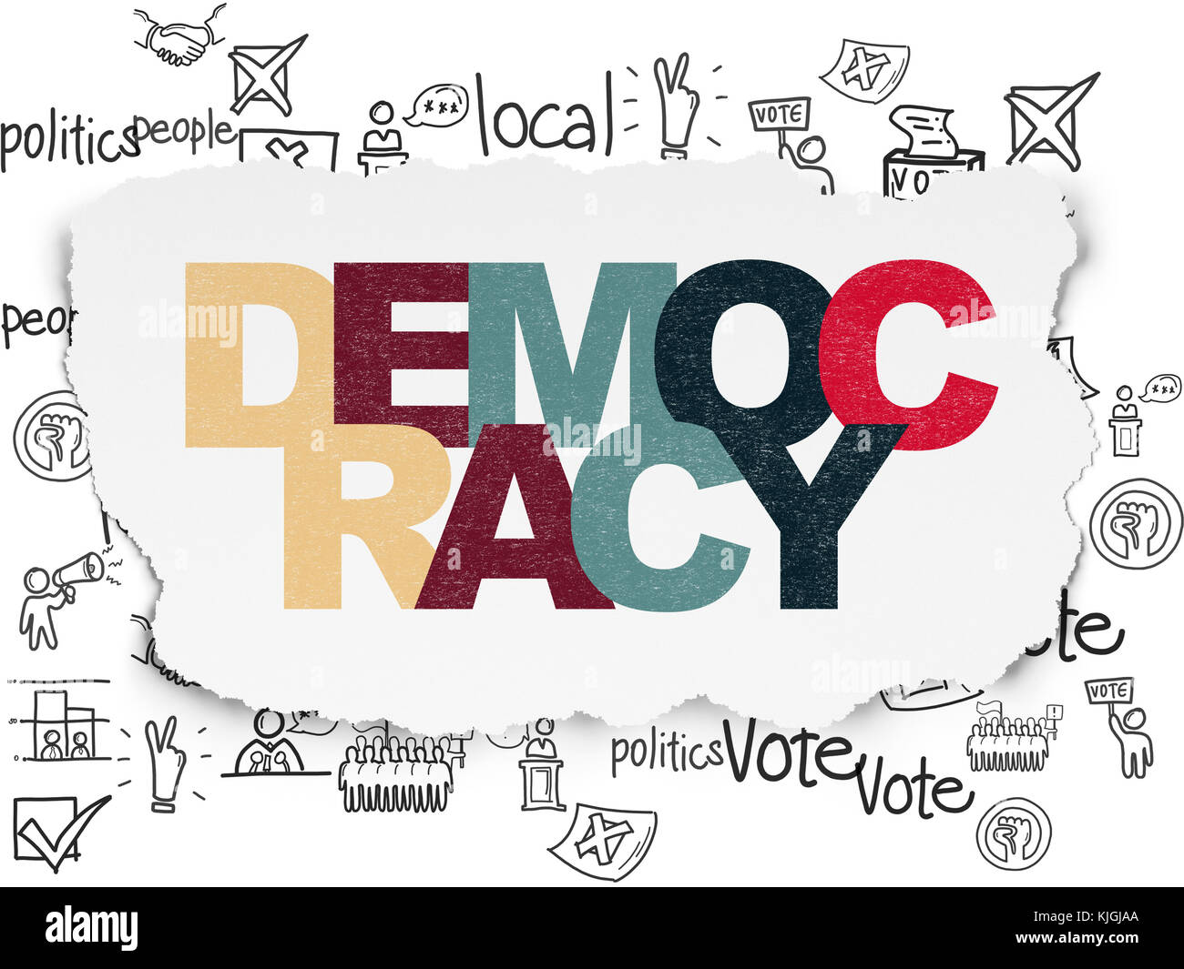 Politics concept: Democracy on Torn Paper background Stock Photo - Alamy