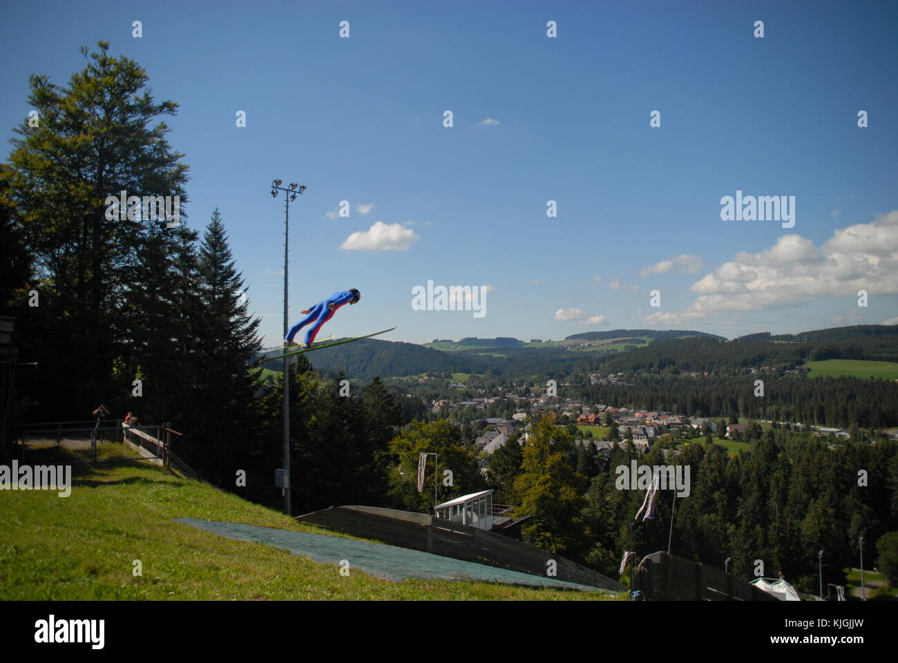 Ski jump in Hinterzarten, Germany, in the summer seen from the side ...