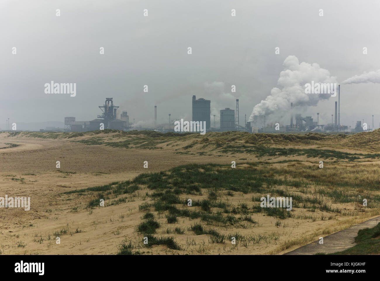 Looking to Redcar steel works from the sand dunes at South Gare in ...