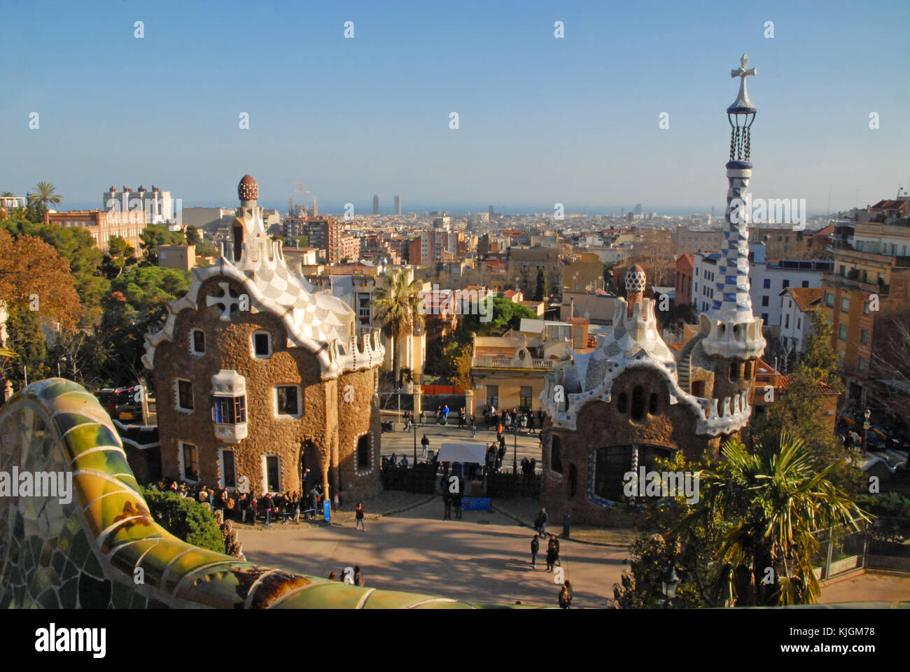 Barcelona, Spain - February 25, 2017: View of Barcelona from Park Güell ...