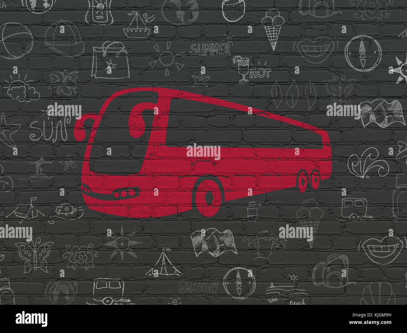 Tourism concept: Bus on wall background Stock Photo - Alamy